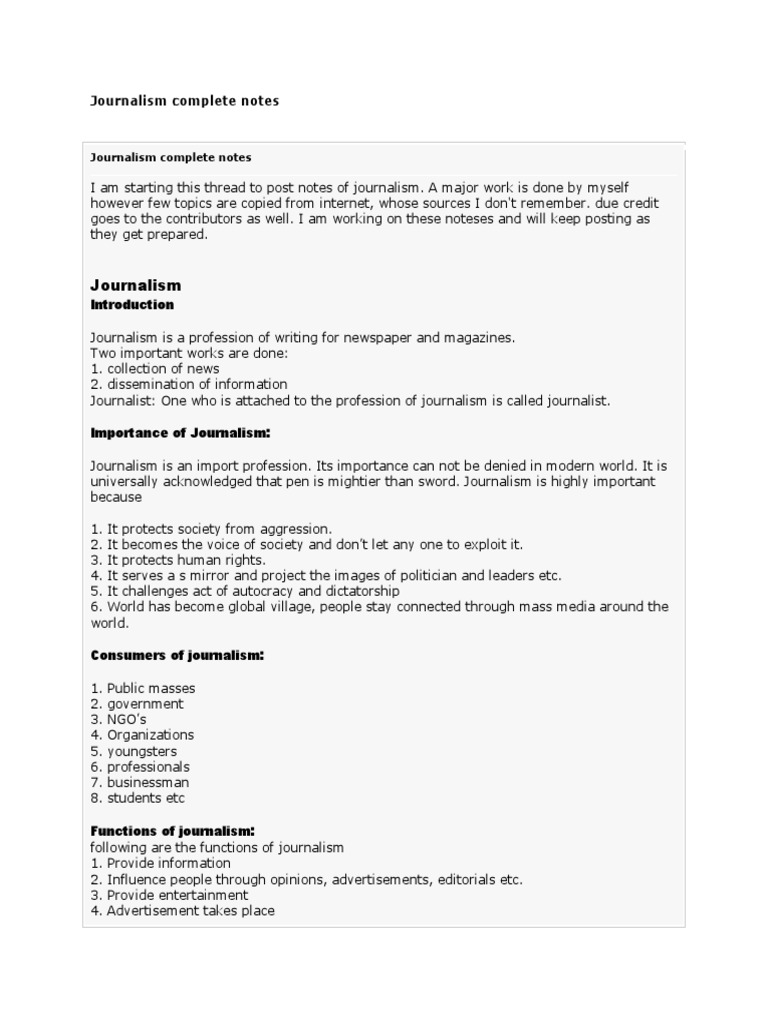 Journalism Complete Notes. | PDF | Journalism | Rumor