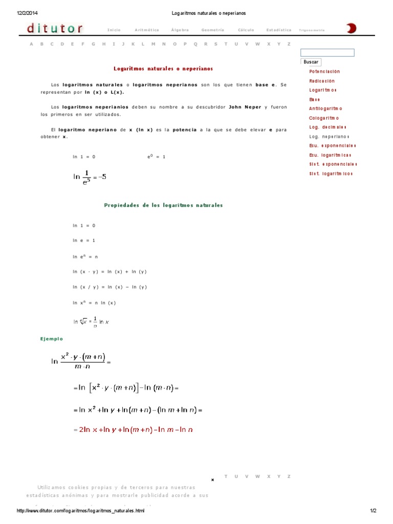 Propiedades de logaritmos neperianos | PDF | Enseñanza de matemática