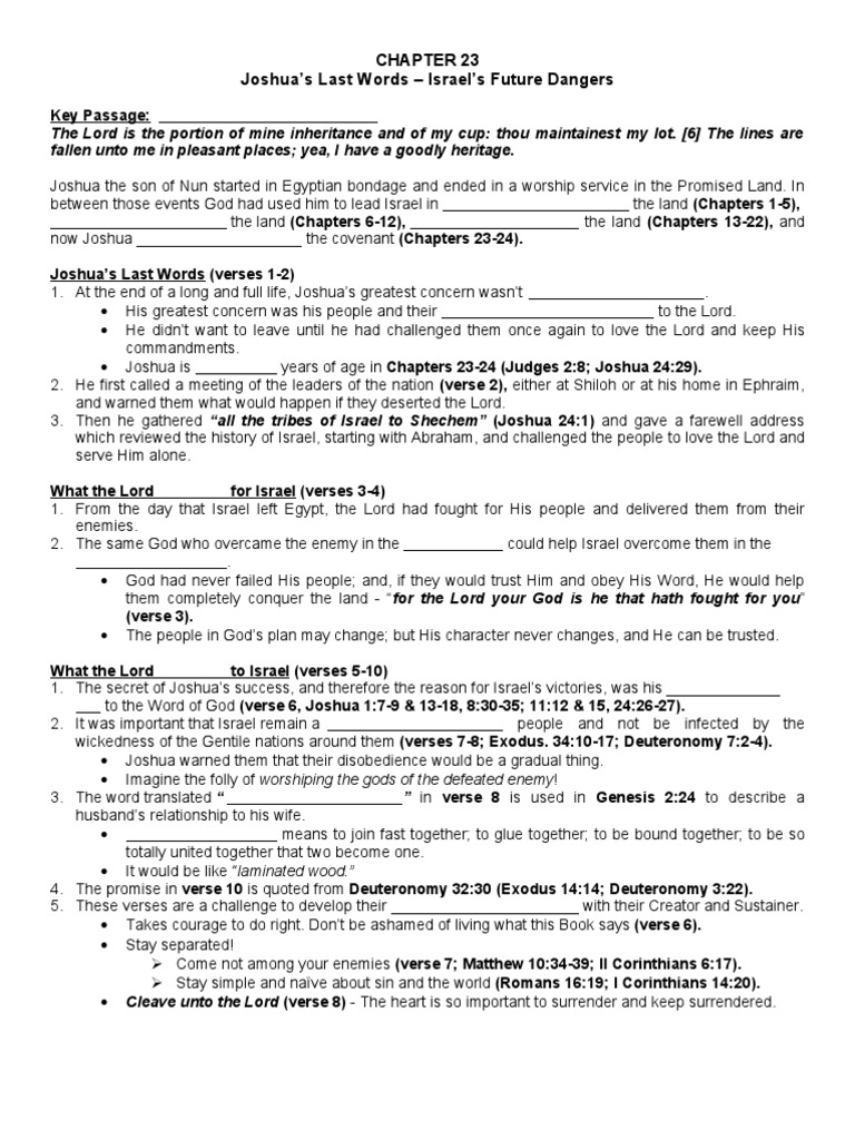 Joshua Chapter 23 Handout | PDF | Joshua | Book Of Deuteronomy
