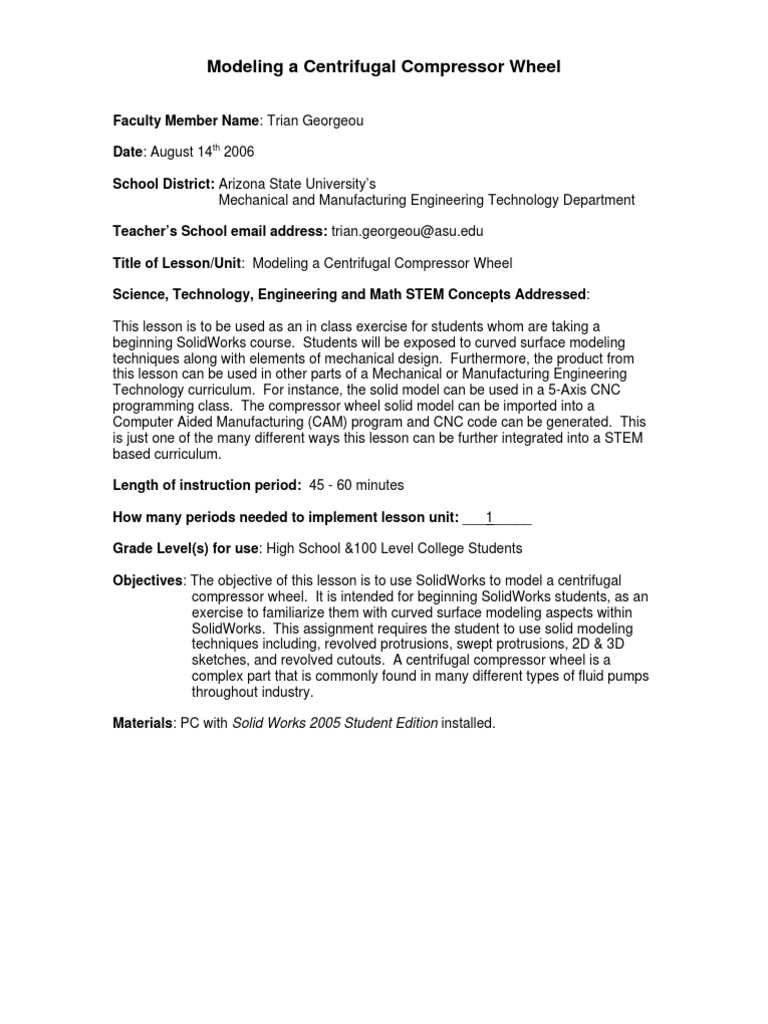 Stem Lesson Centrifugal Compressor Wheel | PDF