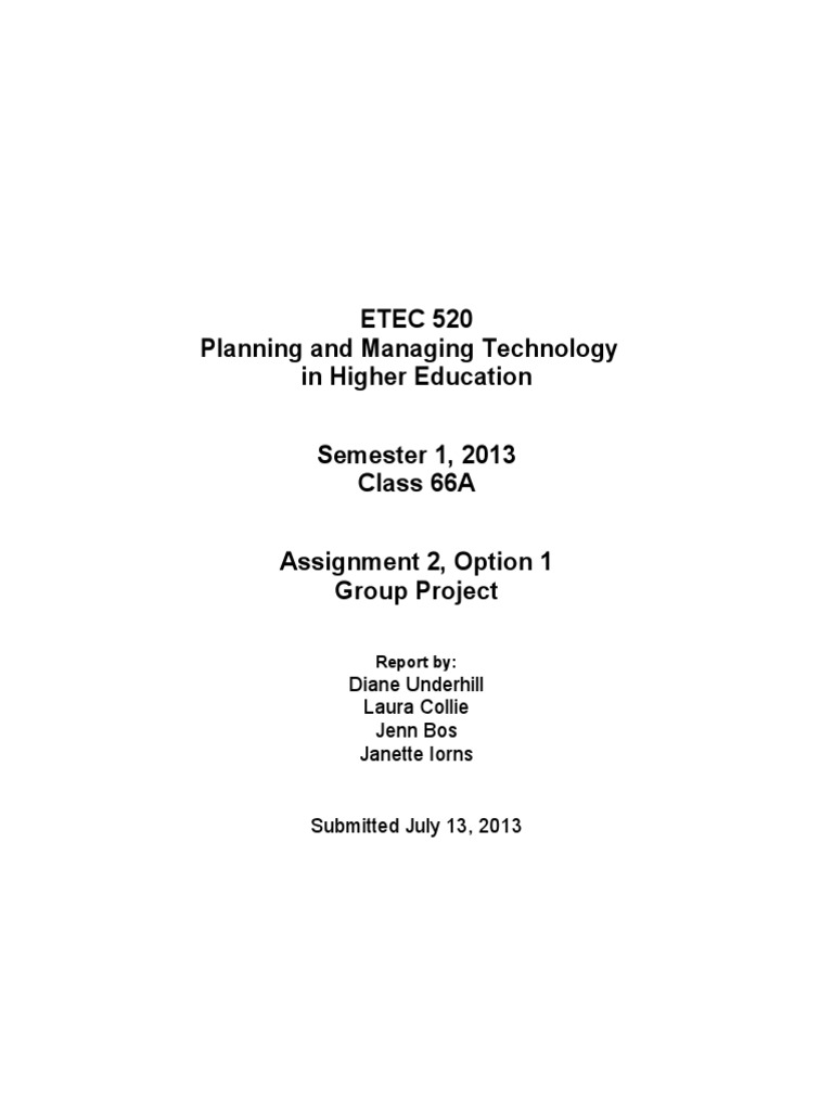 Etec 520 Assignment 2 Group Project Pdf Educational Technology