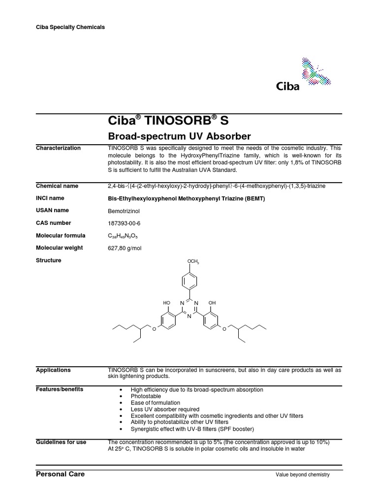 Tinosorb | Download Free PDF | Ultraviolet | Chemistry