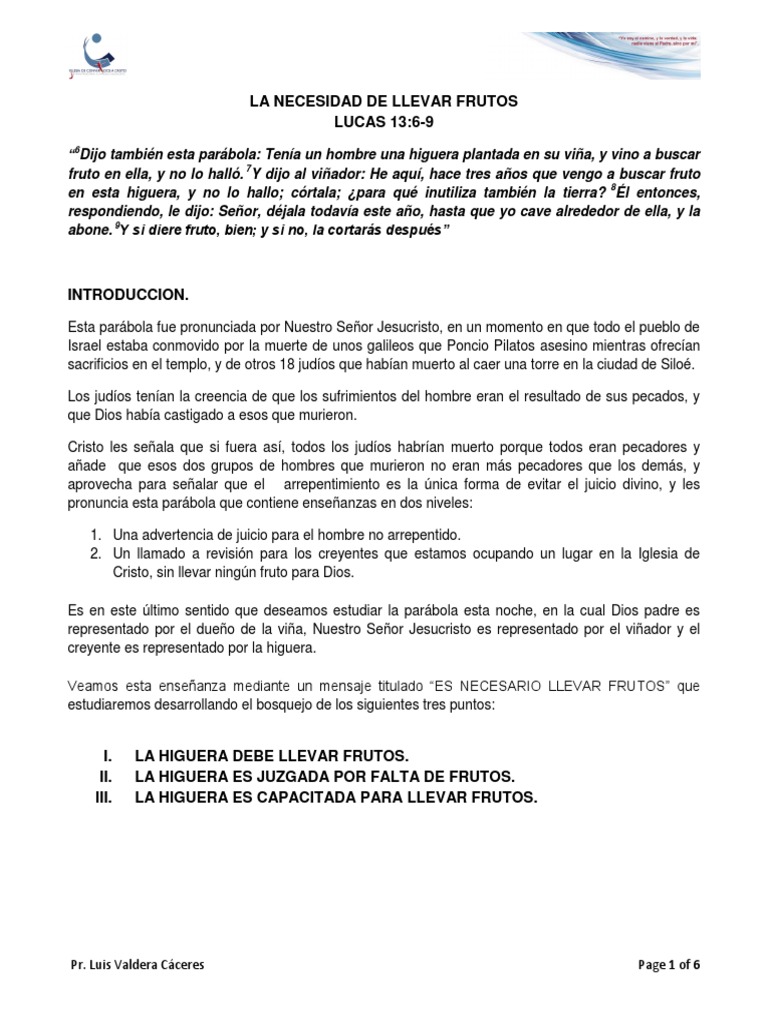 140216-2 La Necesidad de Llevar Frutos | PDF | Jesús | Cristo (título)