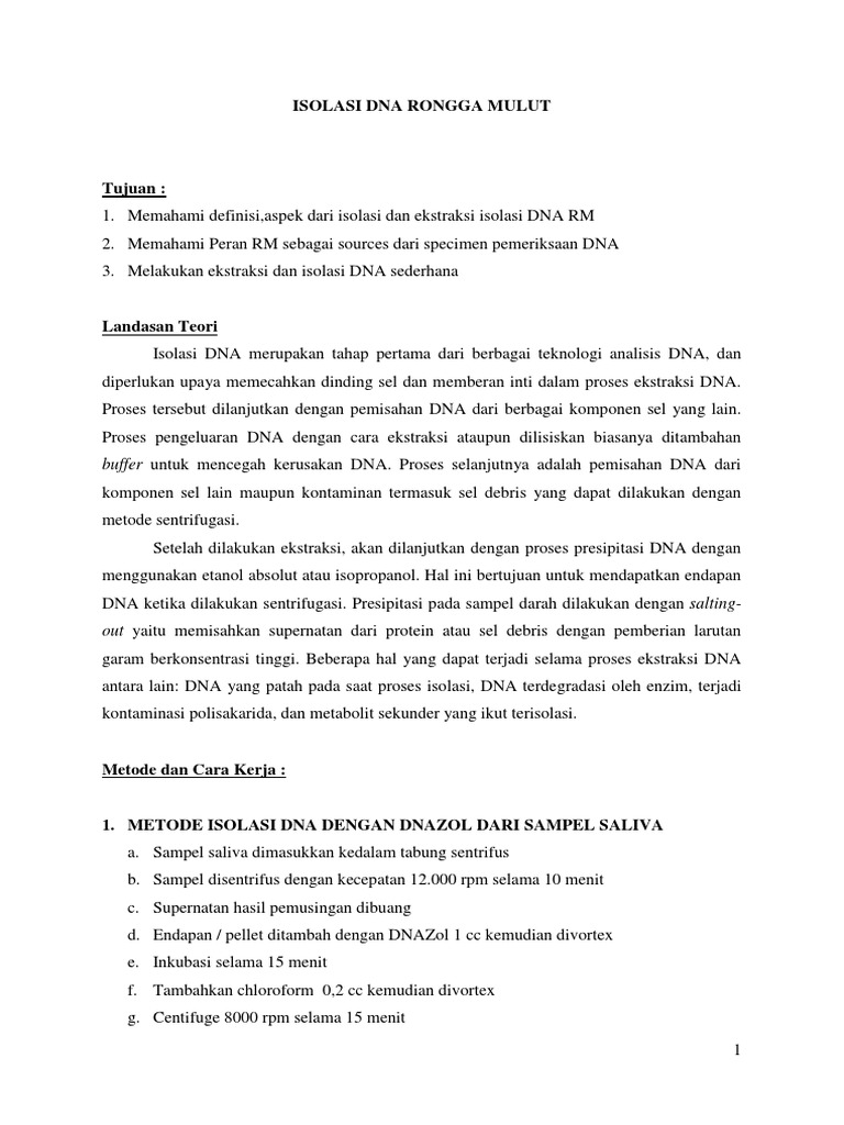 Isolasi Dna Rongga Mulut. Laporan | PDF
