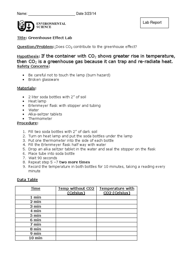 Greenhouse Effect Lab Experiment | PDF