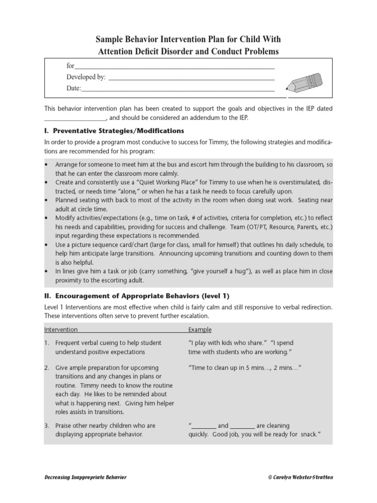 Sample Behavior Plan | PDF | Classroom | Nonverbal Communication