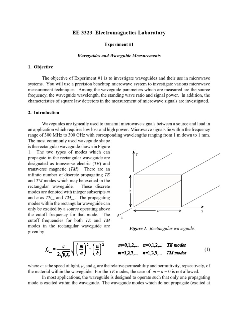 Ece 3323 Experiment 1 Pdf Waveguide Microwave