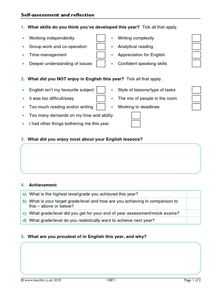 Self Assess and Reflection | PDF
