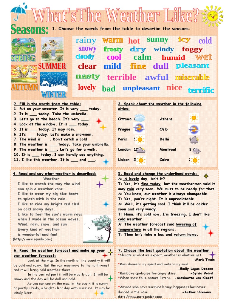 Describing Weather Conditions and Making Weather Predictions | PDF ...