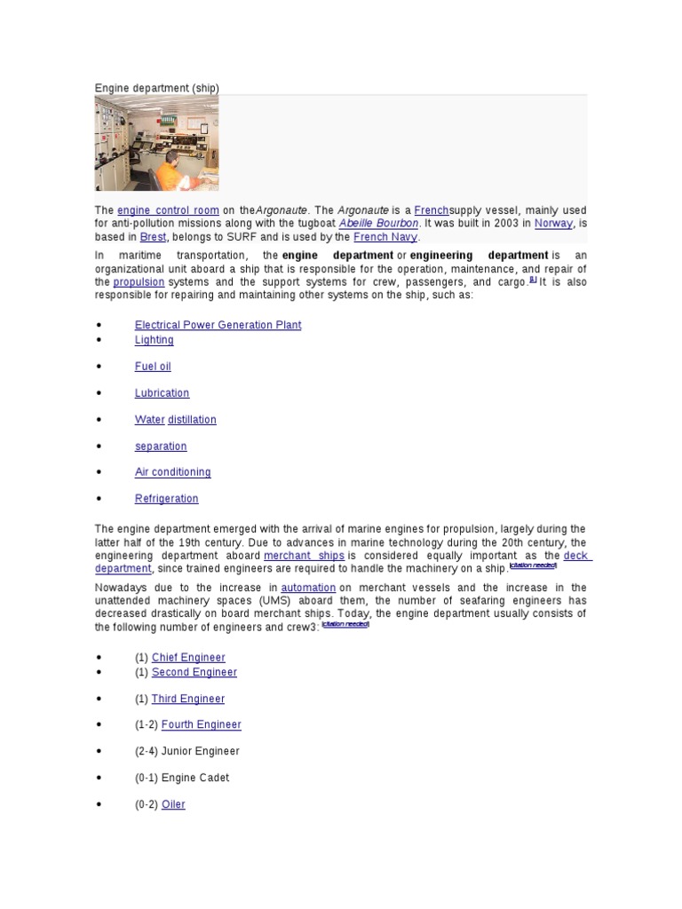 Engine Department | PDF | Logistics | Shipping