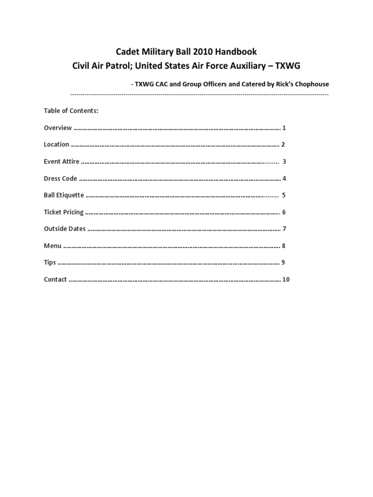 Cadet Military Ball 2010 Handbook | PDF | Clothing | Softlines (Retail)
