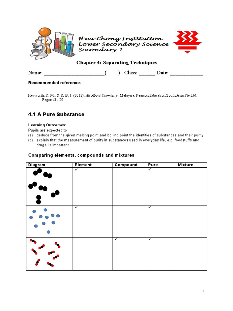 Separation Techniques Worksheet CH 4 Separation Techniques | PDF