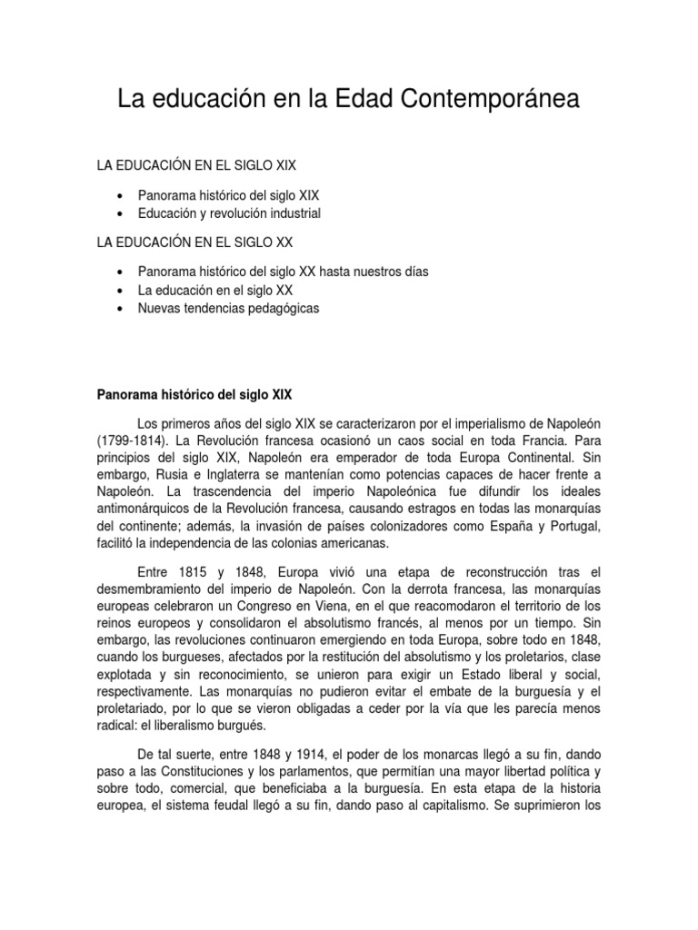 La educación en la Edad Contemporánea
