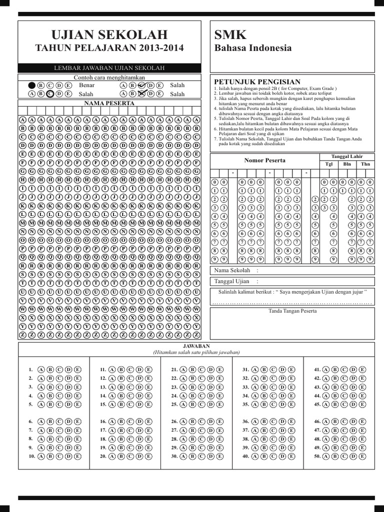 Contoh LJK US UAS UN | PDF