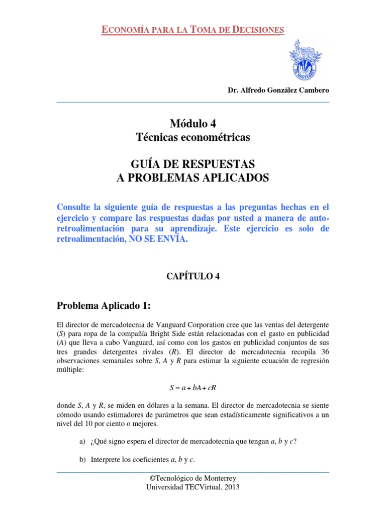 Guia Respuestas Modulo 4 | PDF | Regresión lineal | Análisis de regresión