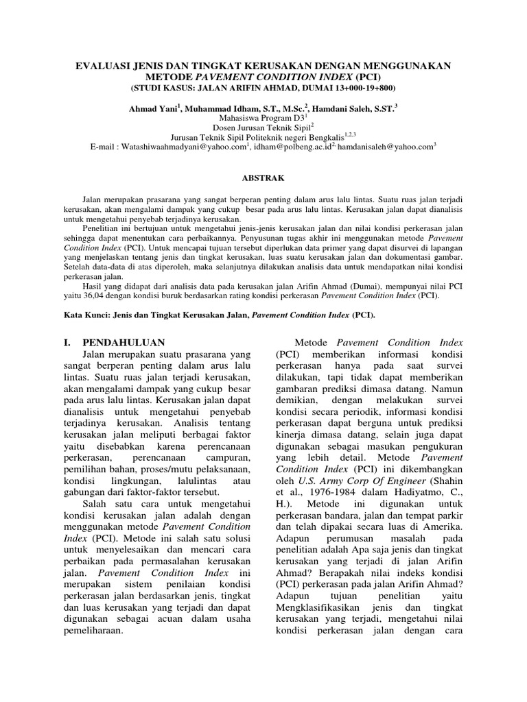 Evaluasi Jenis Dan Tingkat Kerusakan Dengan Menggunakan Metode Pavement Condition Index (Pci) | PDF