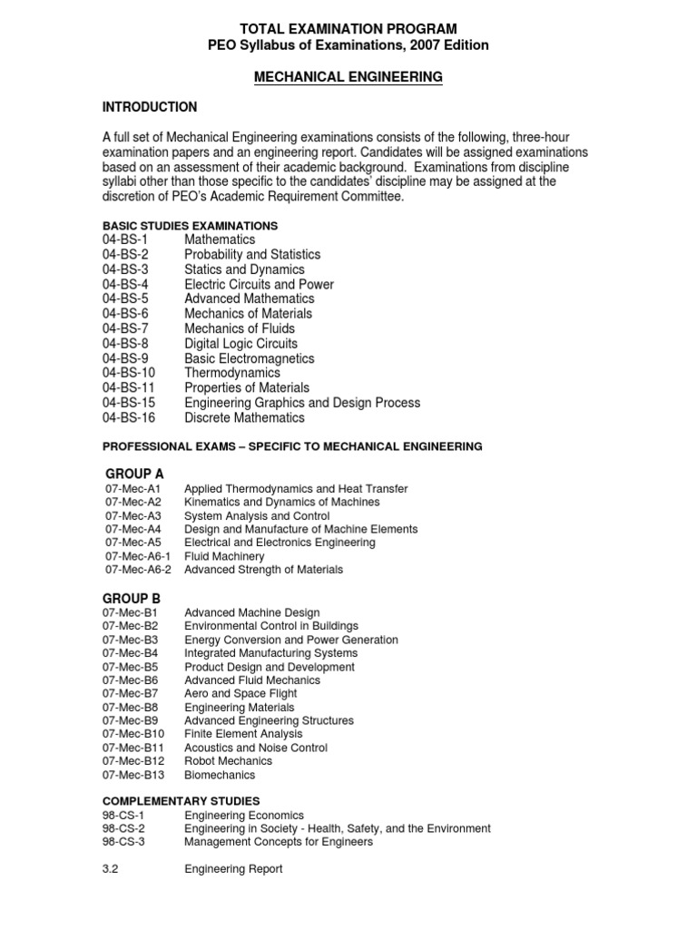 PEO Mechanical Engineering Exam Syllabus | PDF | Computers | Technology ...