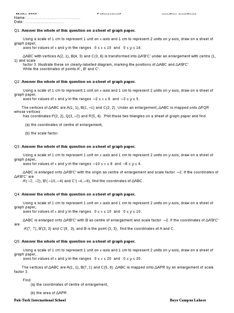 Enlargement Practice Questions | PDF | Cartesian Coordinate System ...