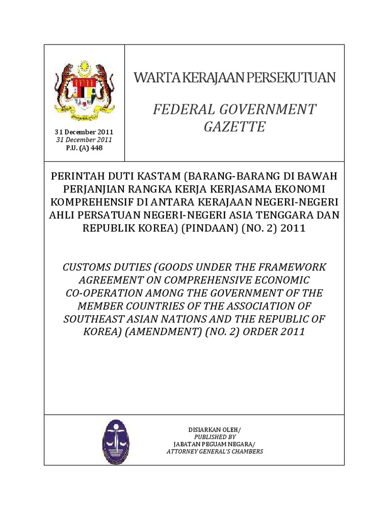 Customs Duties (Goods Under SL Akfta-P.U. (A) 488-2011 - Opt - Opt | PDF