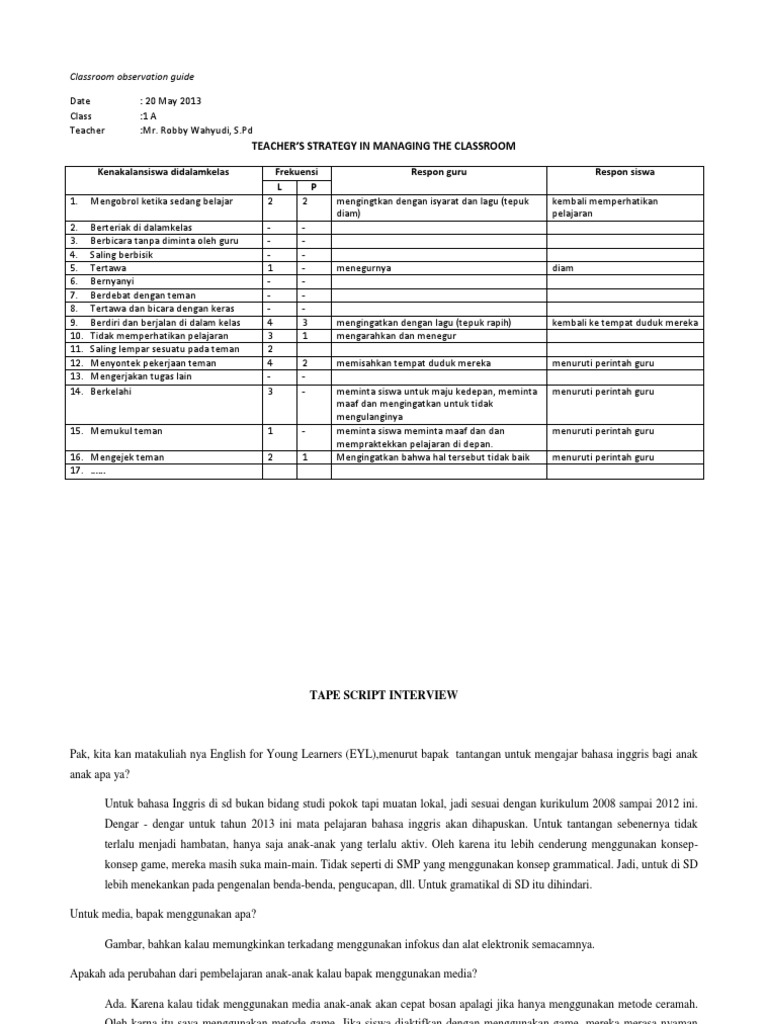 Classroom Observation Guide | PDF