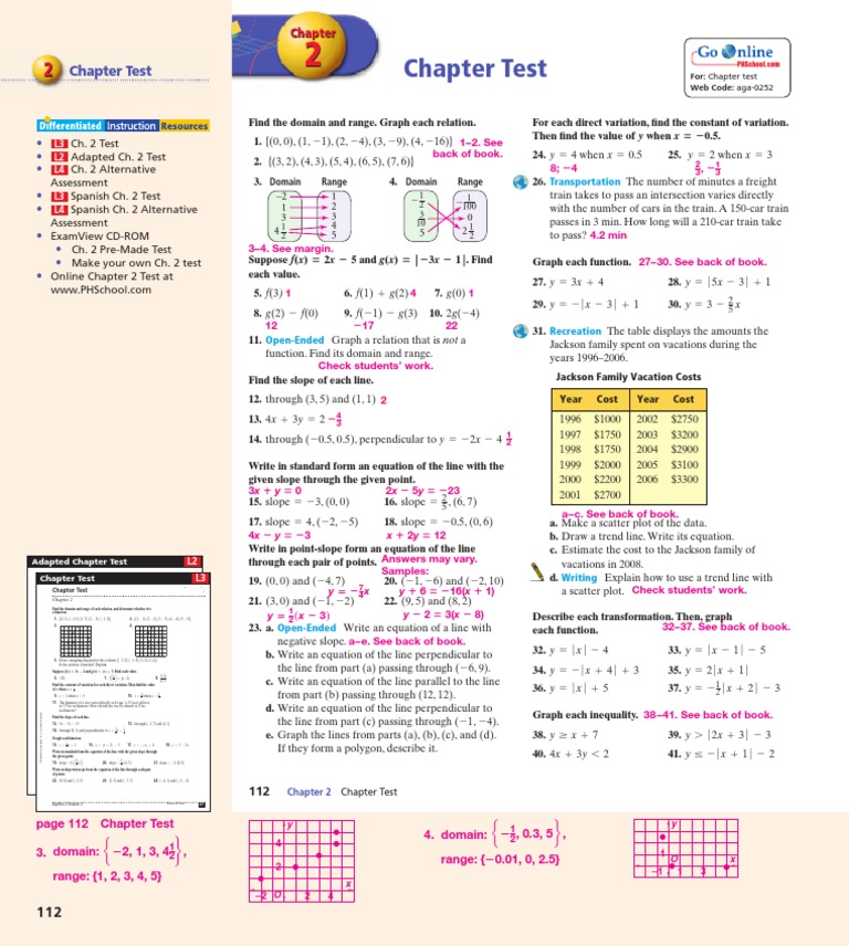 Chap 2 Test Answers | PDF | Elementary Mathematics | Mathematical Concepts