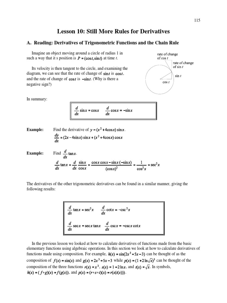 Derivatives of Trig Functions & Chain Rule | PDF | Teaching Methods ...