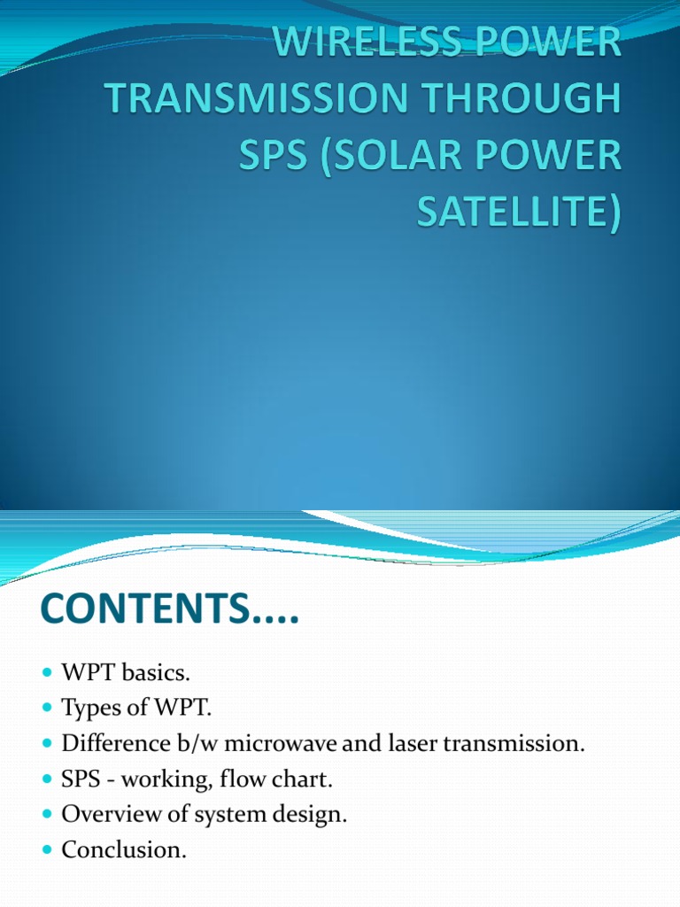 Wireless Power Transmission Through Sps (Solar Power Satellite) | PDF ...