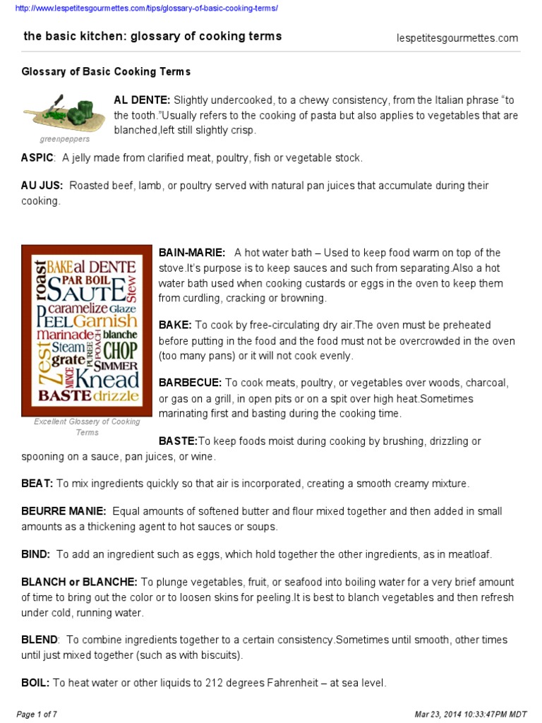 The Basic Kitchen Glossary of Cooking Terms | PDF | Cooking | Salad