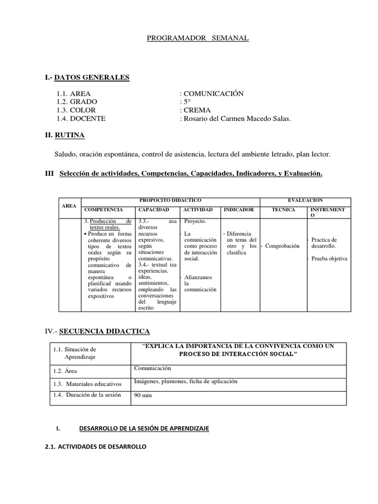 Programador Semanal | PDF | Comunicación | Aprendizaje