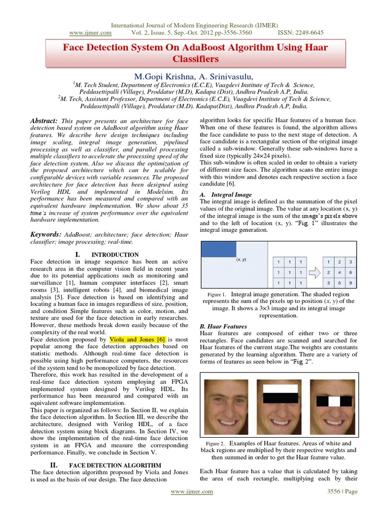 Face Detection System On Adaboost Algorithm Using Haar Pdf Areas Of Computer Science Hardware 