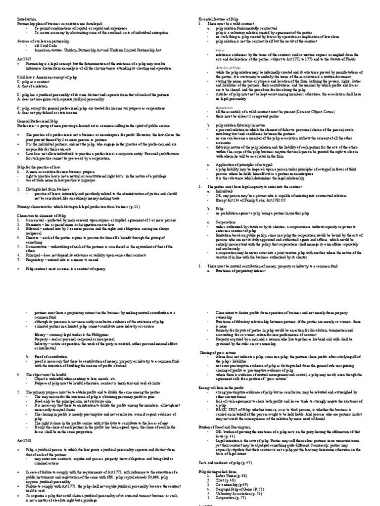 Partnership Reviewer | PDF | Partnership | Assignment (Law)