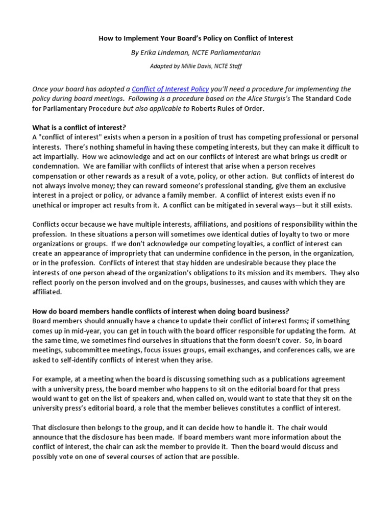Conflict of Interest | PDF | Conflict Of Interest | Parliamentary Procedure