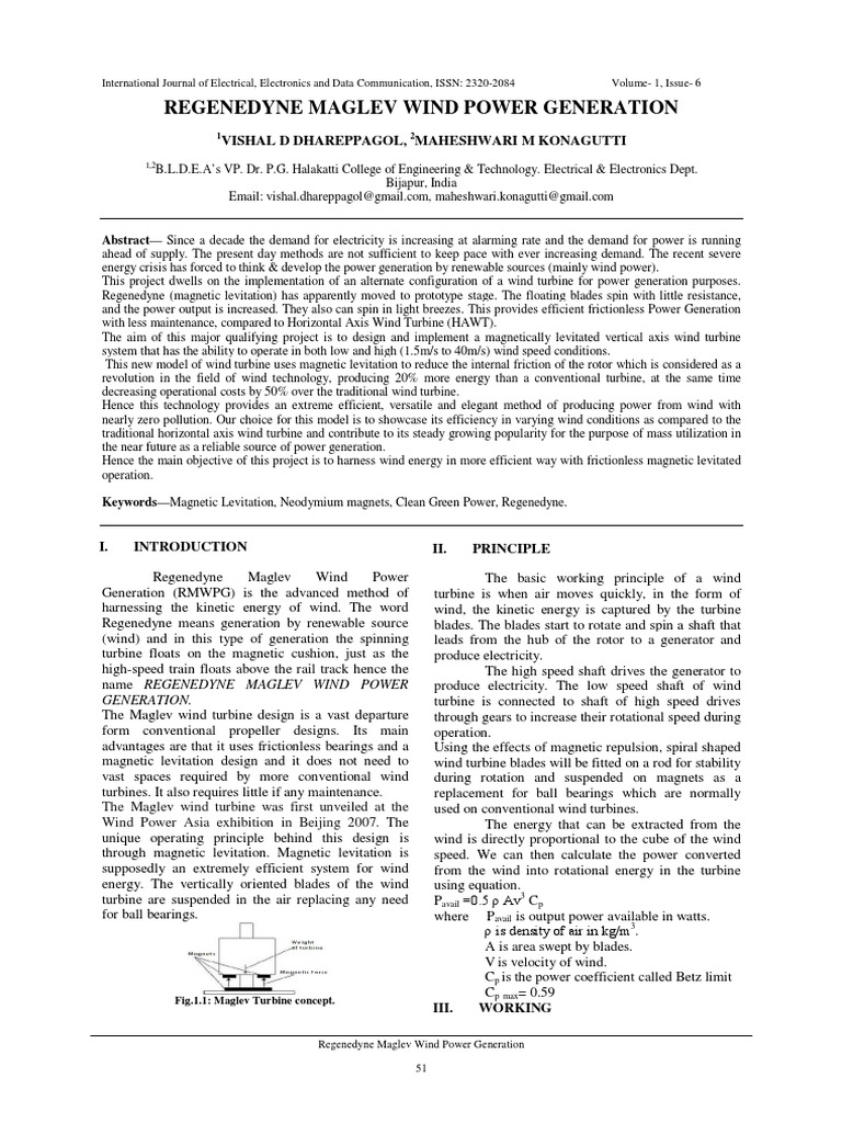 REGENEDYNE MAGLEV WIND POWER GENERATION Paper | PDF | Wind Power | Wind ...