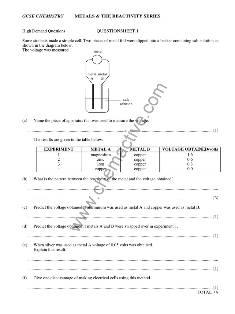 Metals Questions | PDF