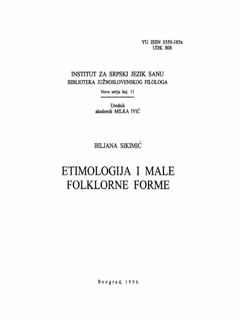 Skimić, Biljana Etimologija Male Folklorne Forme | PDF