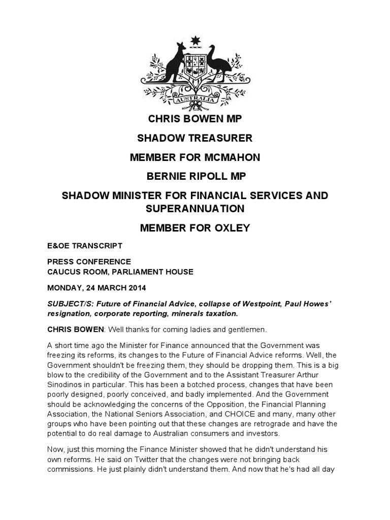 Chris Bowen MP | PDF | Economies | Parliament