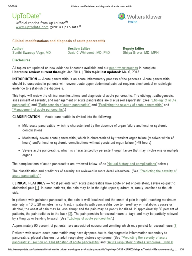 Clinical Manifestations and Diagnosis of Acute Pancreatitis | PDF ...