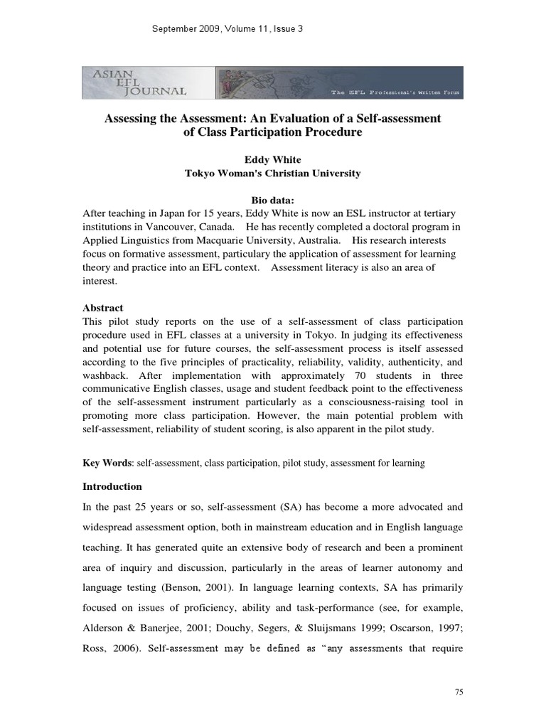 Assessing The Assessment: An Evaluation of A Self-Assessment of Class ...