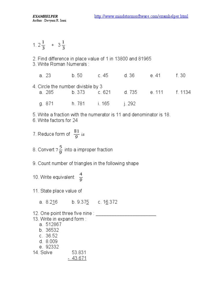 Mental Maths Revision Exercises | PDF | Teaching Methods & Materials