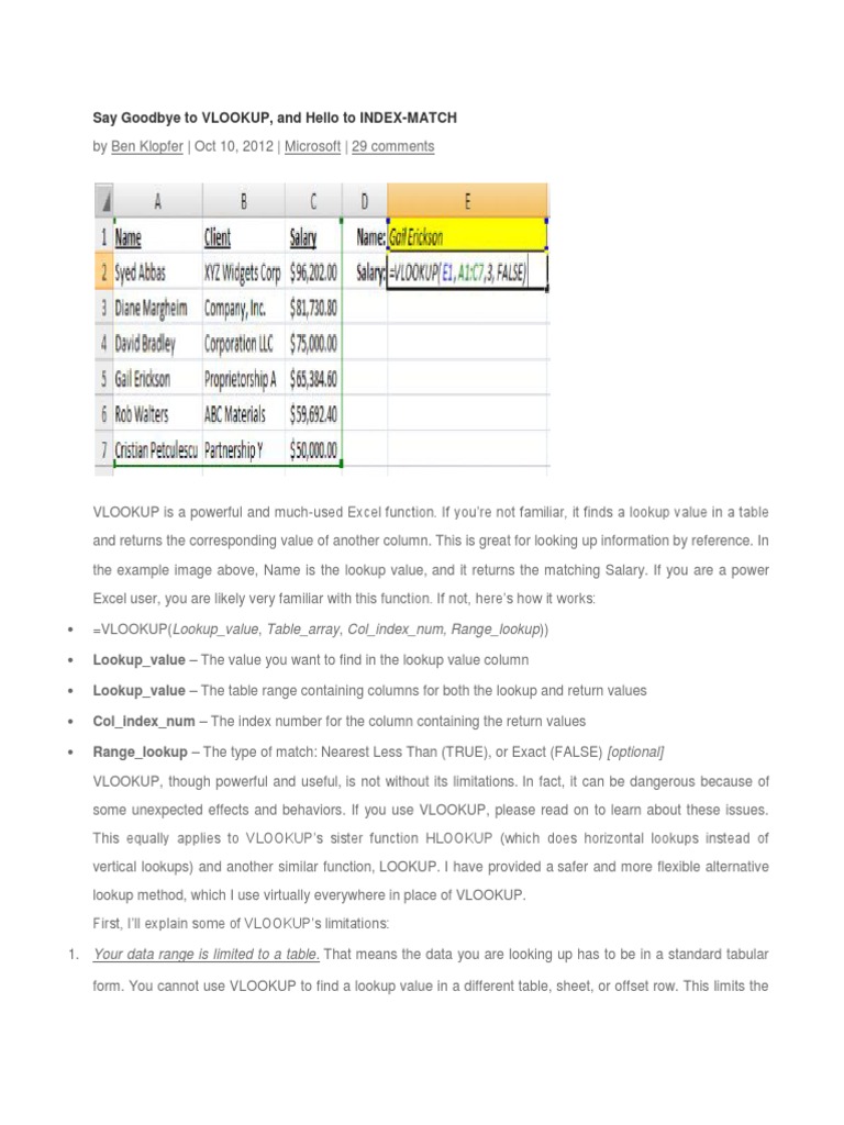 Say Goodbye To Vlookup And Hello To Index Match Pdf Array Data Structure Database Index 