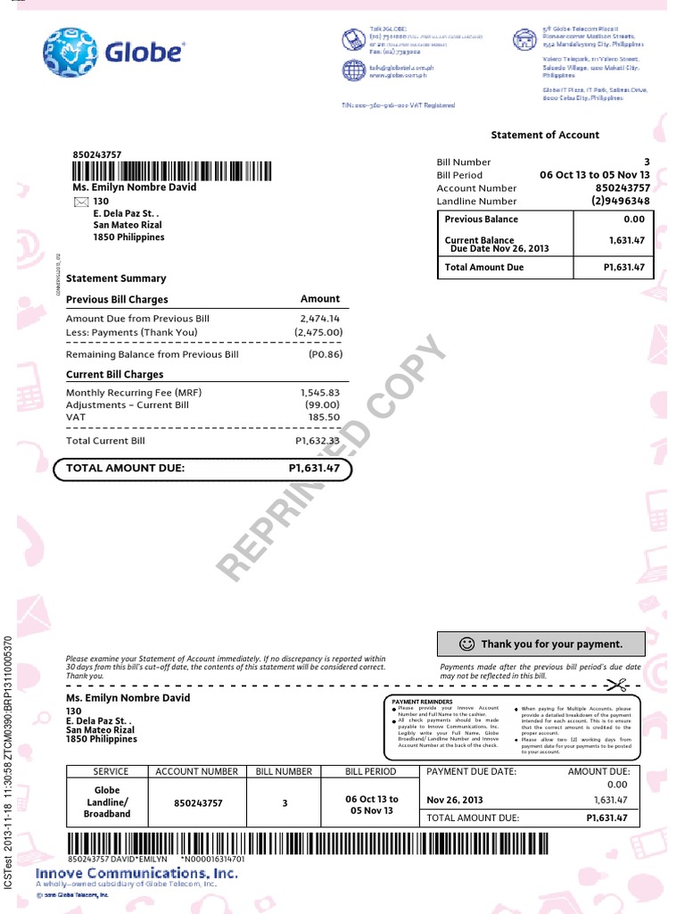 Bill | PDF | Telecommunications | Money