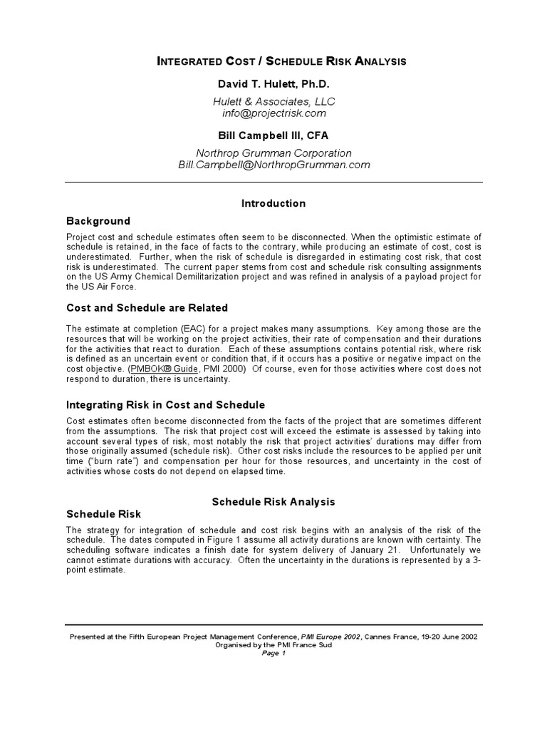 Schedule Risk Analysis | PDF | Risk | Project Management