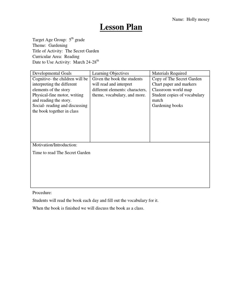 5th Grade Gardening Lesson Plan | PDF