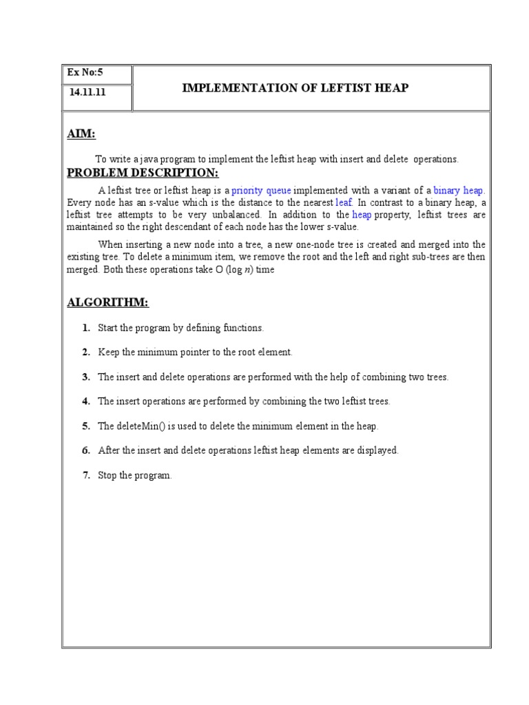 Implementation of Leftist Heap: Priority Queue Binary Heap Leaf Heap | PDF | Applied Mathematics ...