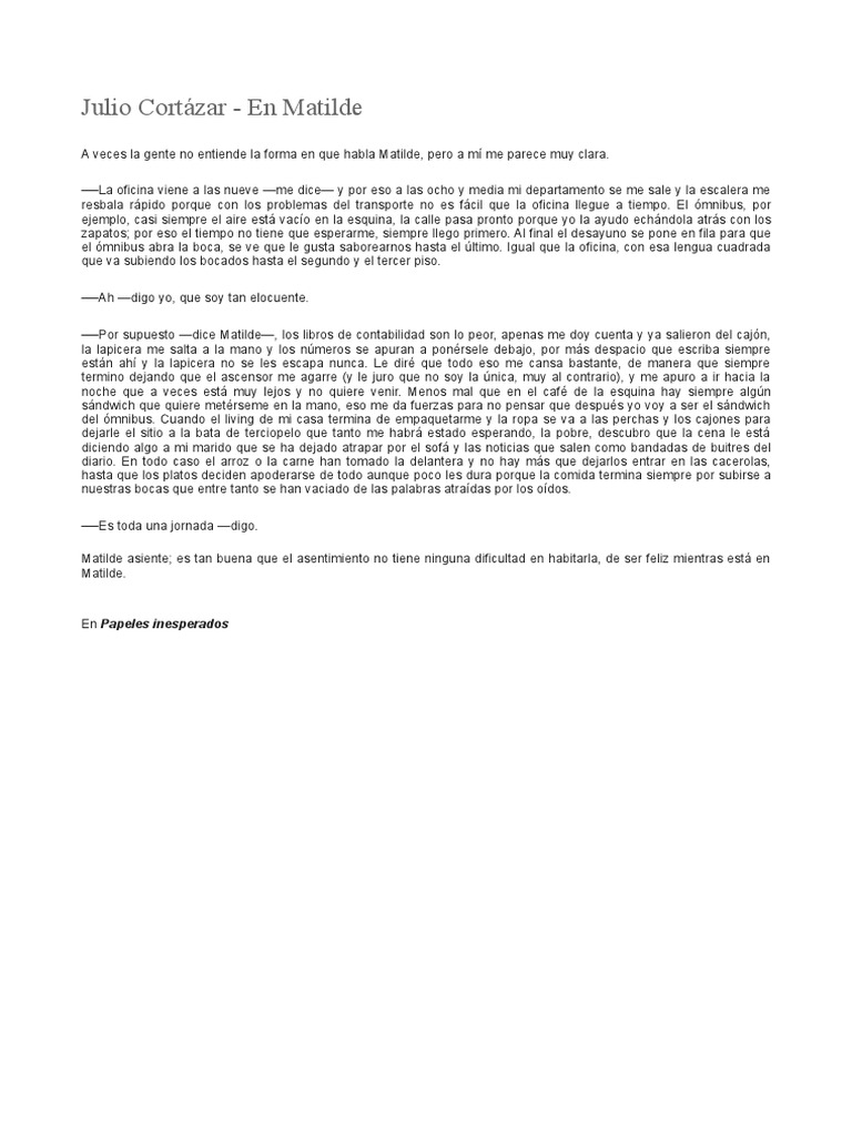 Julio Cortázar - en Matilde | PDF | Novela negra, policíaca y suspenso