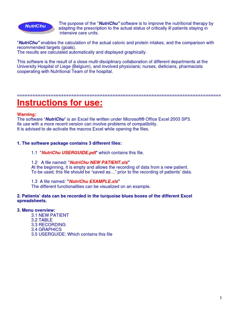 Nutri Chu User Guide | PDF | Microsoft Excel | Health Care