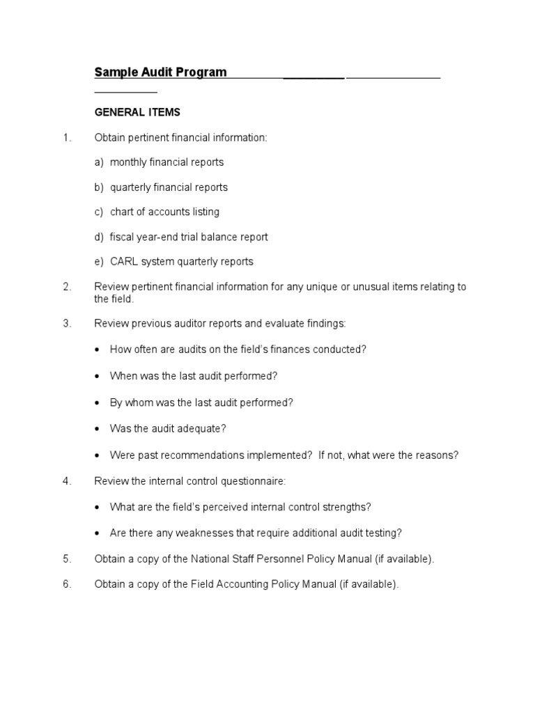 Sample Audit Program | PDF | Audit | Financial Statement