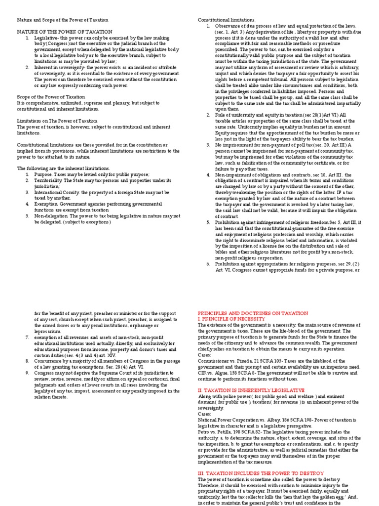 Nature and Scope of The Power of Taxation | PDF | Taxation In The ...