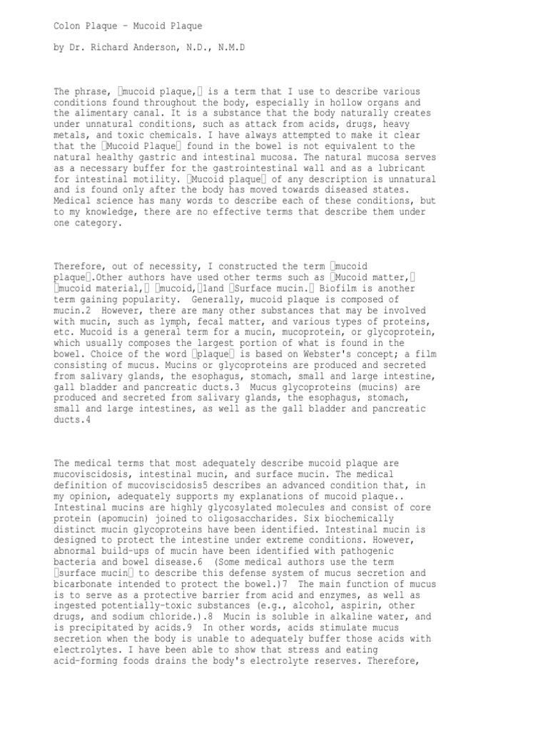 Colon Cleansing, Cleanse - Net Colon Plaque - Mucoid Plaque | PDF ...