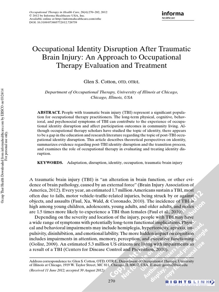 Occupational Identity Disruption After Traumatic Brain Injury - An ...